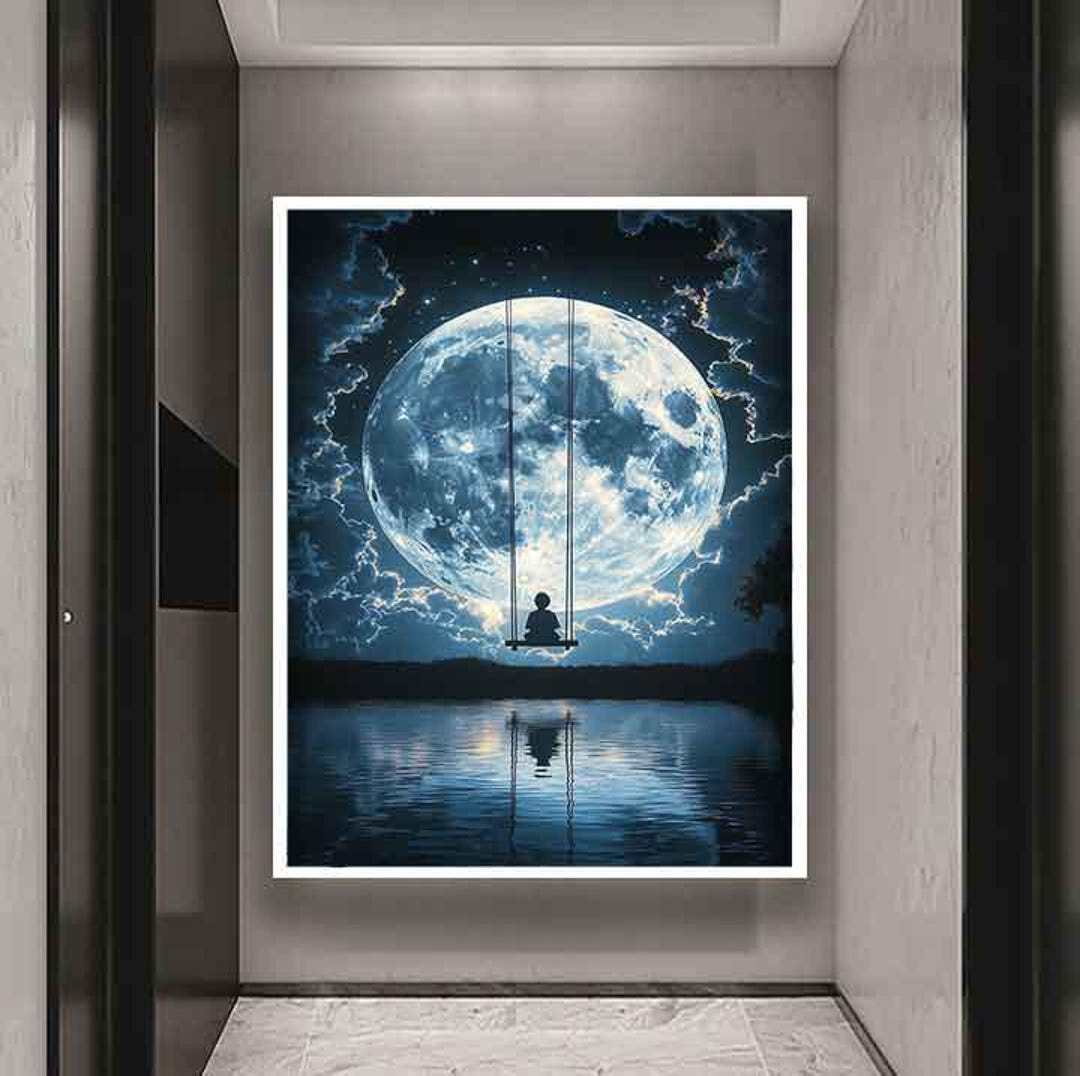 Kid Moon Scenery Art, Kid Moon Scenery Canvas, Kid Painting, Kid Canvas ...