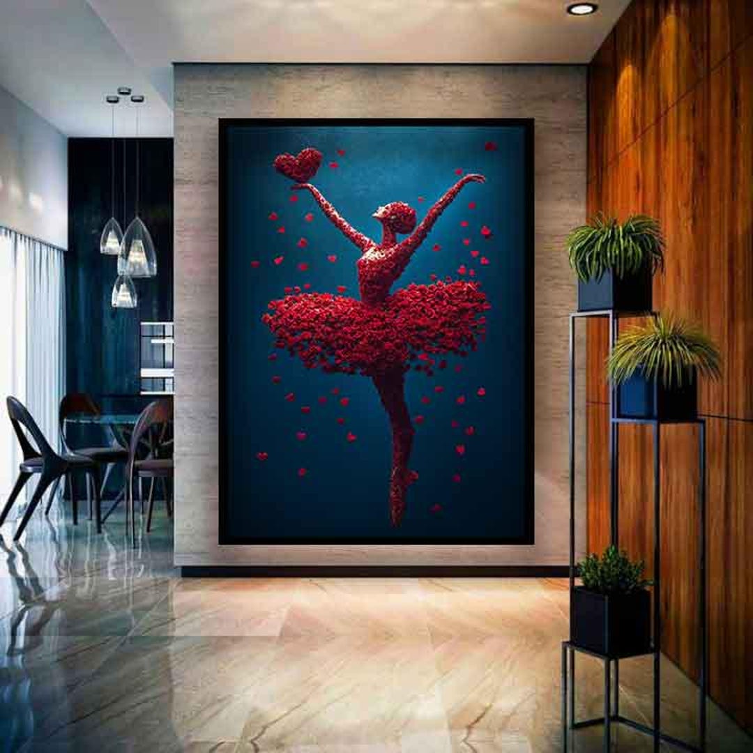 Posing Ballerina Hearts Art, Red Roses Ballerina Digital Print ...