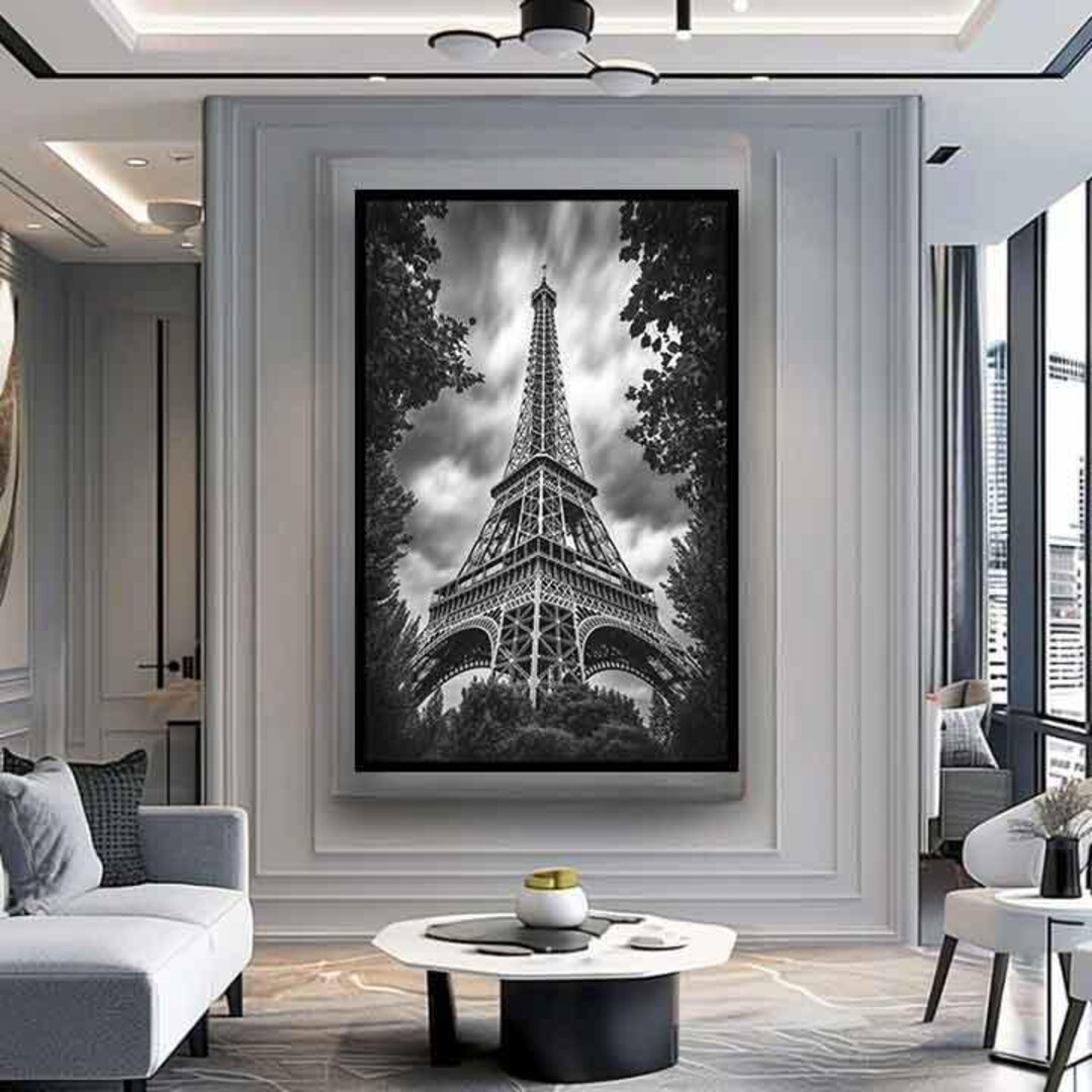 Paris Eiffel Tower Landscape Art, Black and White Paris Landscape ...