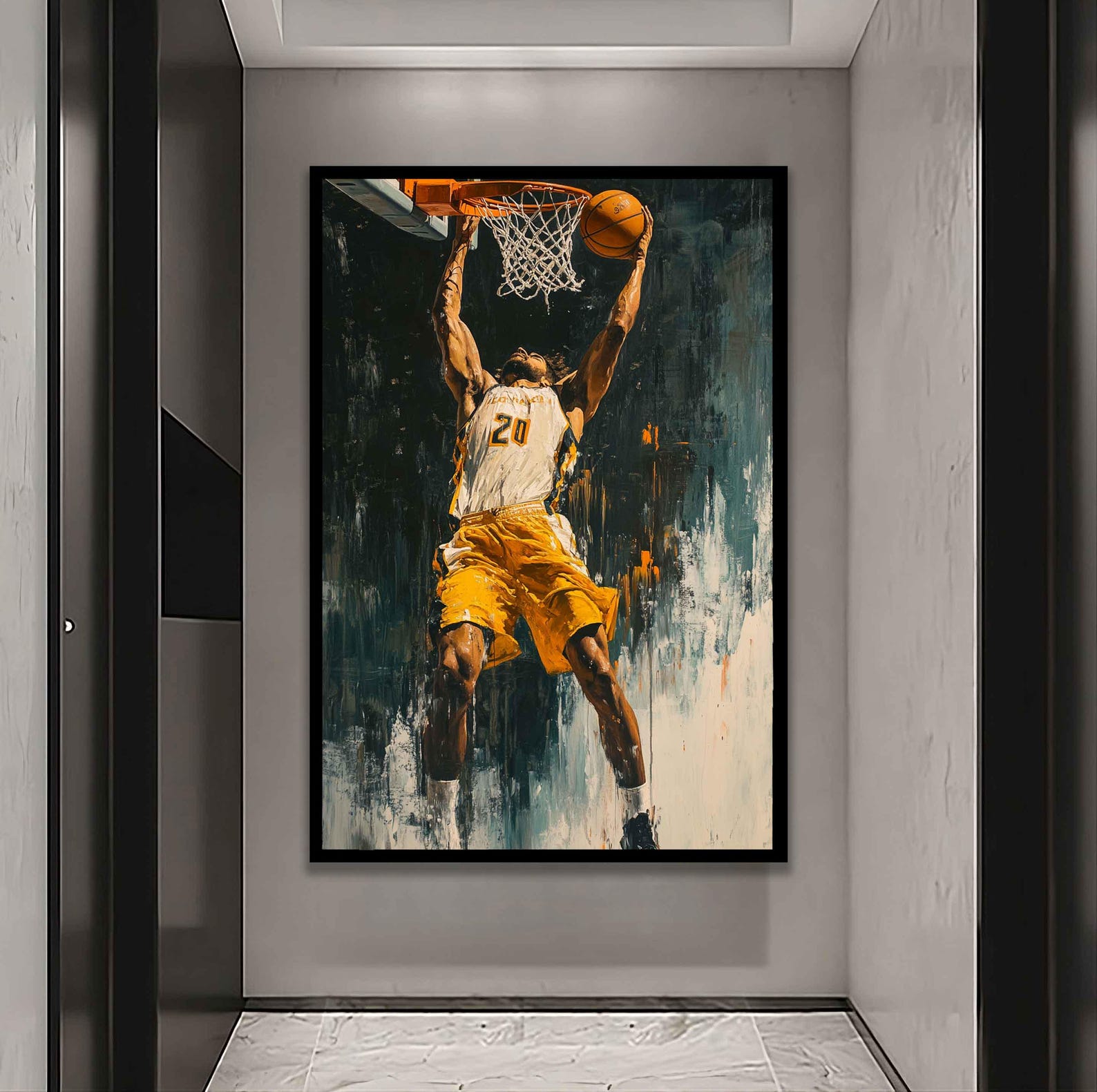 Basketball Player Dunking Oil Painting, Basketball Slam Dunk Art ...