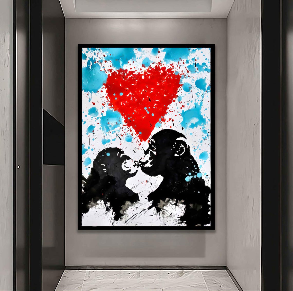 Banksy Monkeys Love Grafitti Canvas, Banksy Monkey Grafitti Painting ...