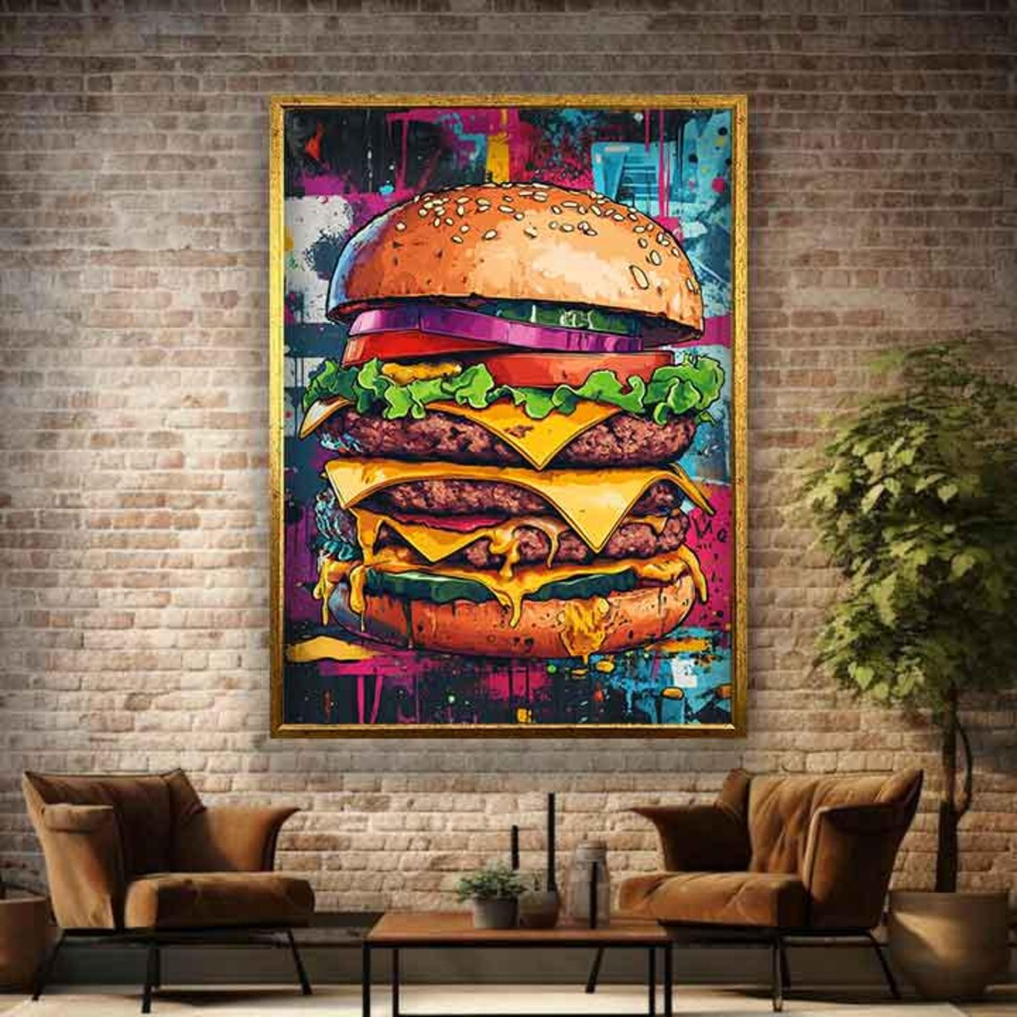 Grafitti Burger Canvas, Hamburger Art Print, Grafitti Burger Painting ...