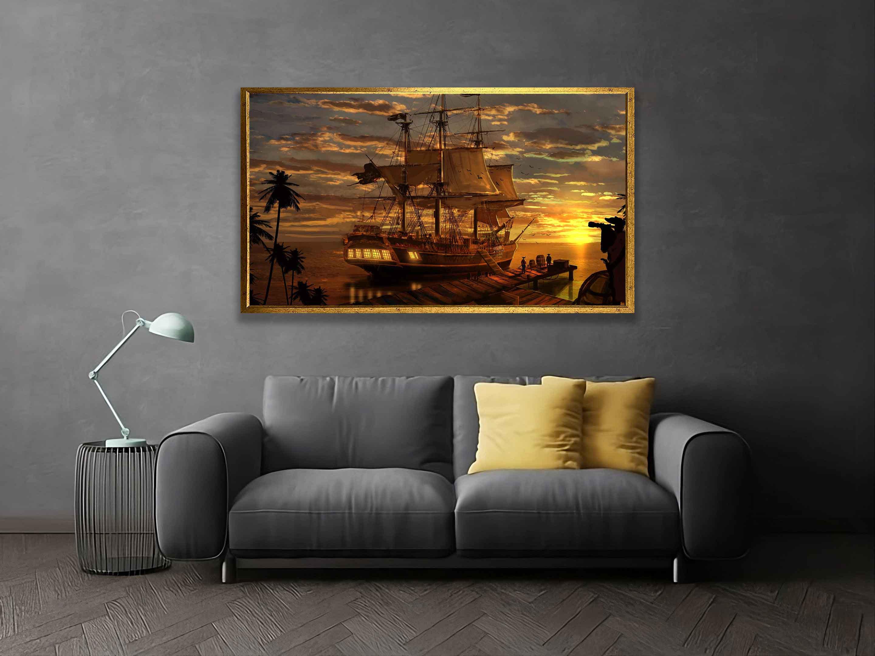 Pirate Ship Sunset Canvas, Pirate Ship Art Print, Ship Digital Print, Ship Wall Art, Ship Canvas ...