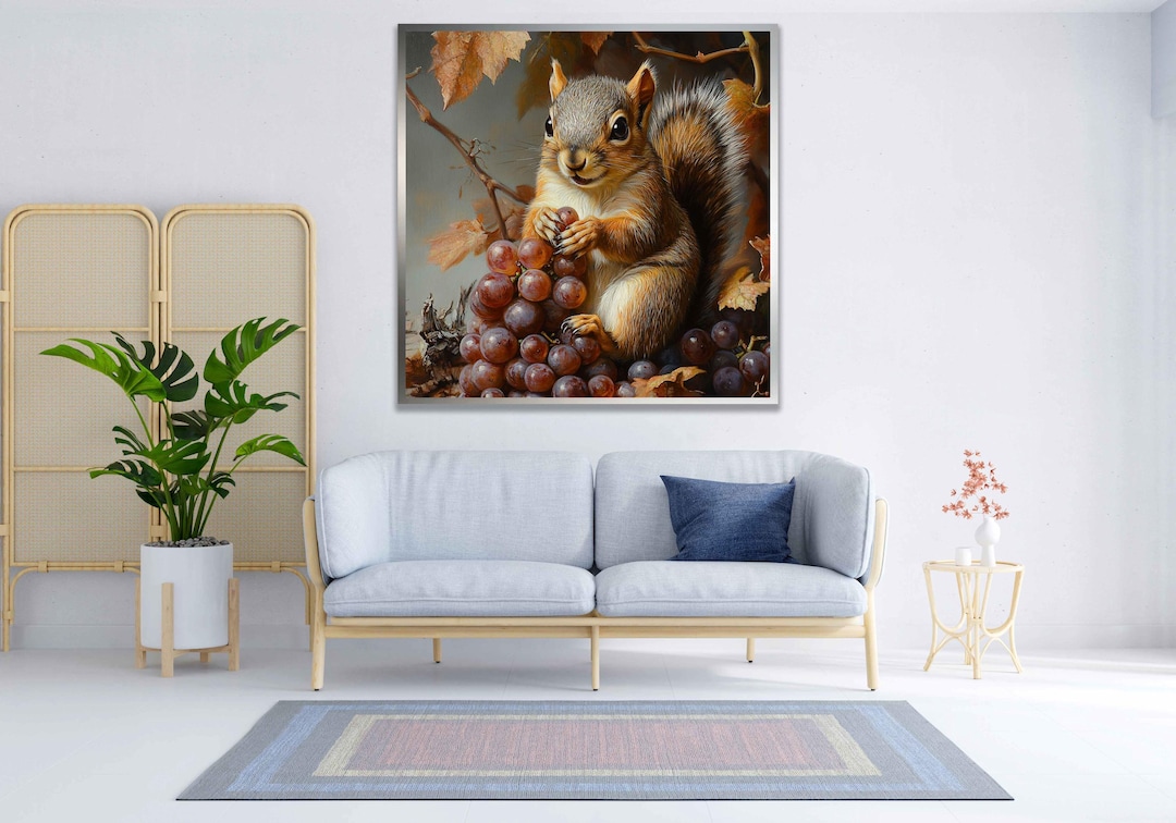 Tree Squirrel Art Print, Squirrel Grapes Wall Decor, Rustic Decor, Nature Squirrel Art, Forest ...