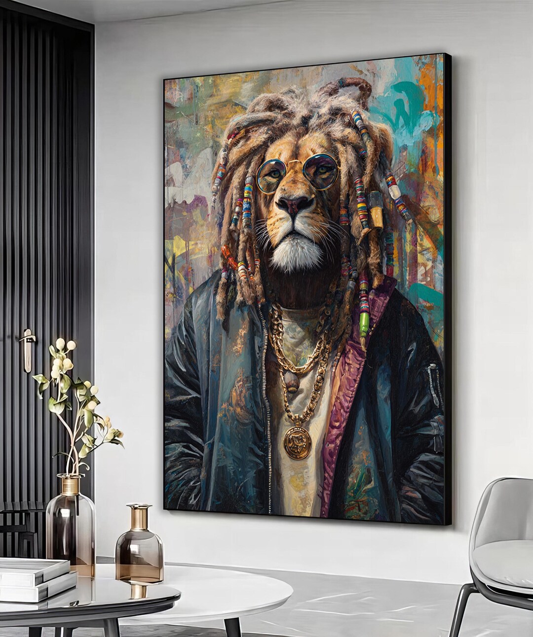 Quadro de parede com leão e dreadlocks, tela com retrato de animal ...
