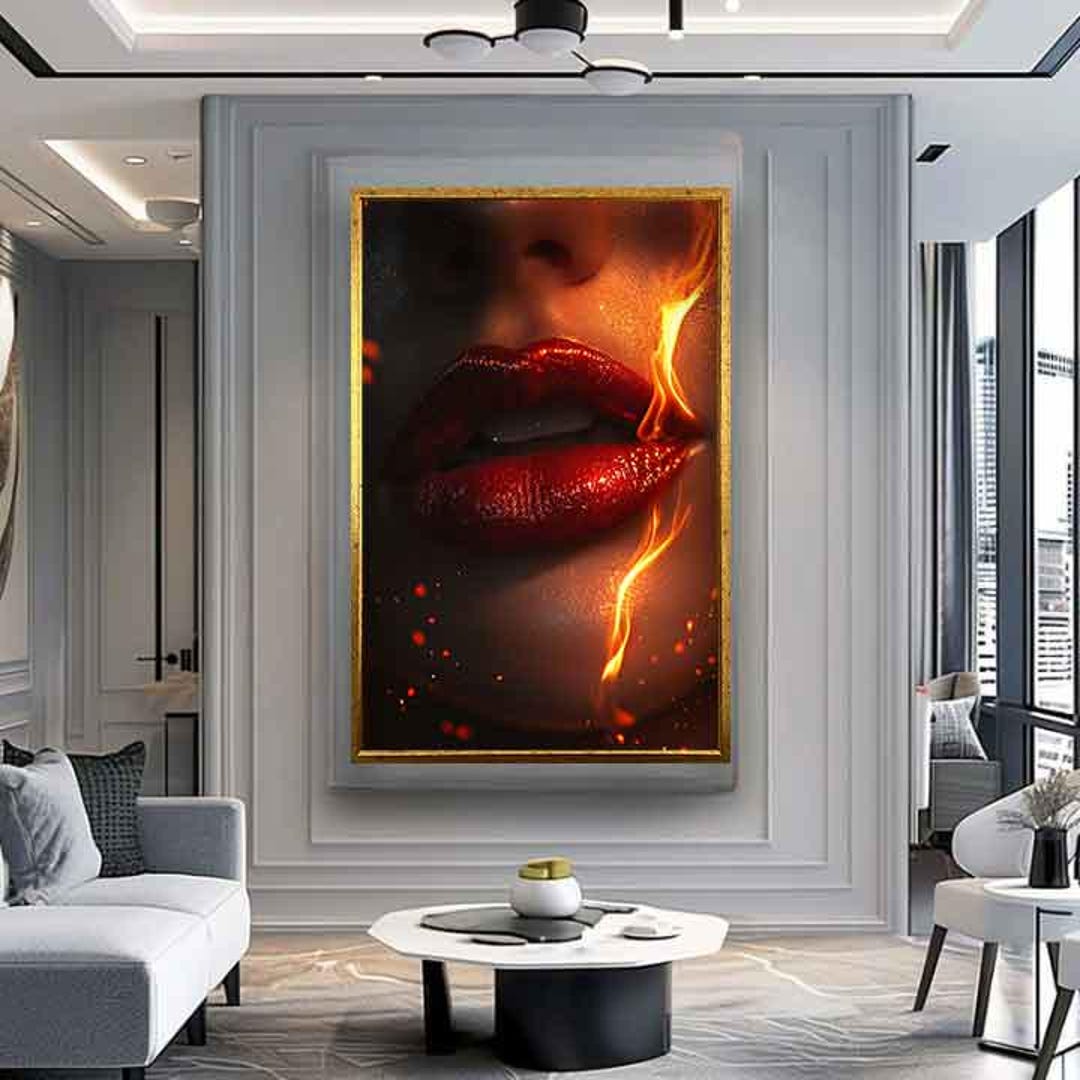 Red Lips Fire Art , Woman Red Lips Fire Painting, Woman Red Lips Art ...