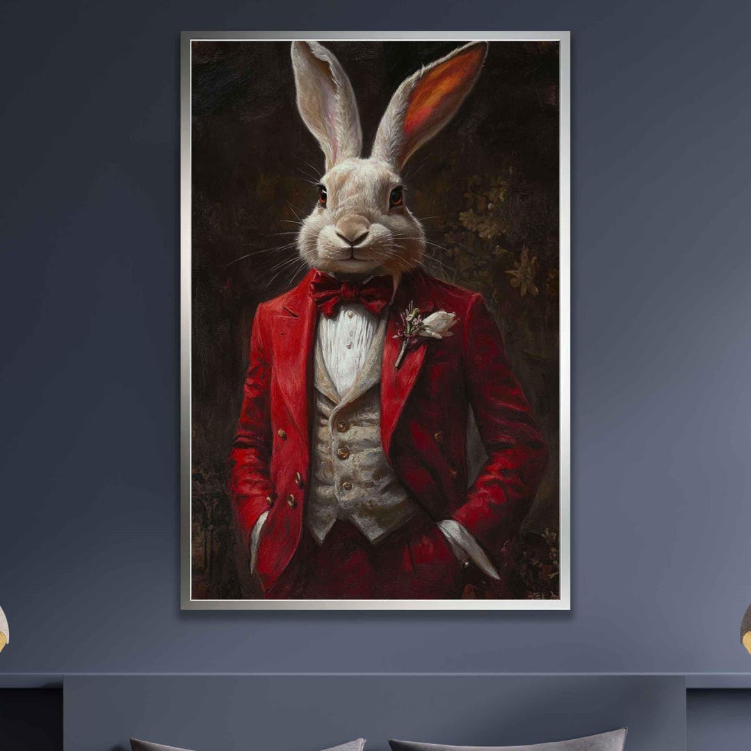 Rabbit Wall Art, Animals Wall Decor, Rabbit in Red Tuxedo Canvas Print ...