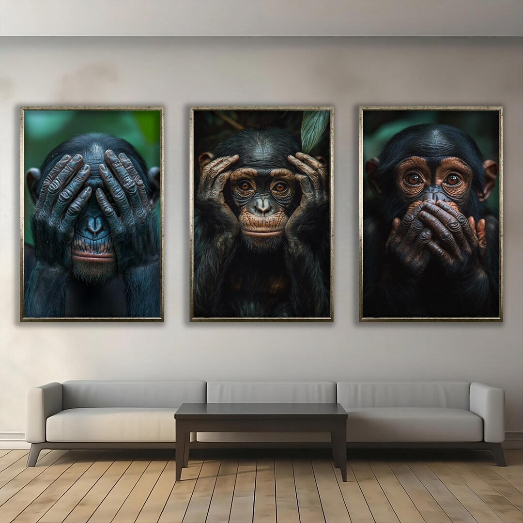 Wise Monkeys Paintings, Wise Monkeys Set of 3 Arts, Wise Monkeys Set ...