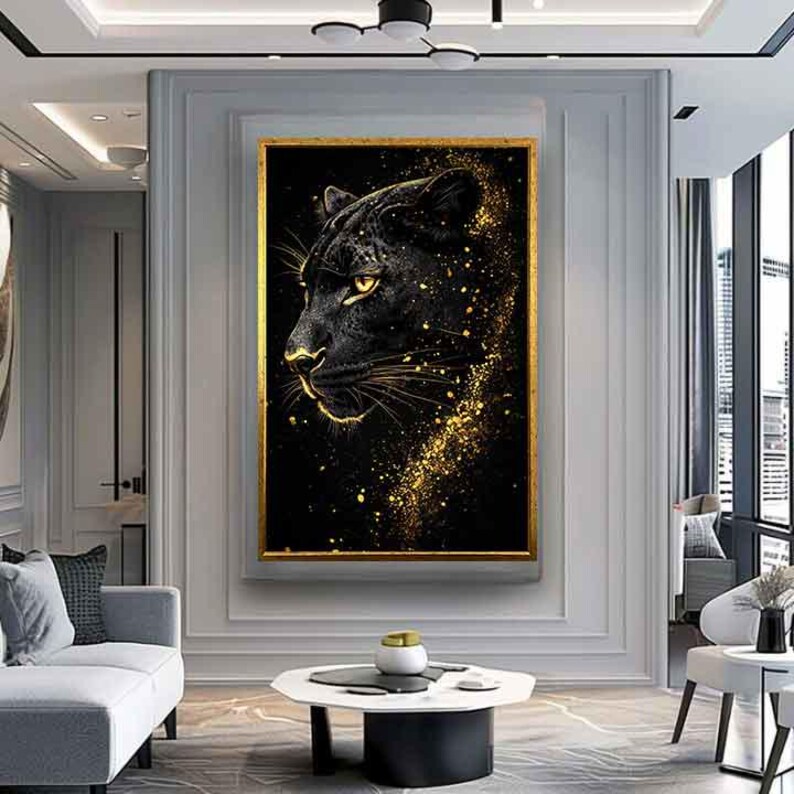 Abstract Black Panther Painting, Black Panther Digital Print, Panther ...