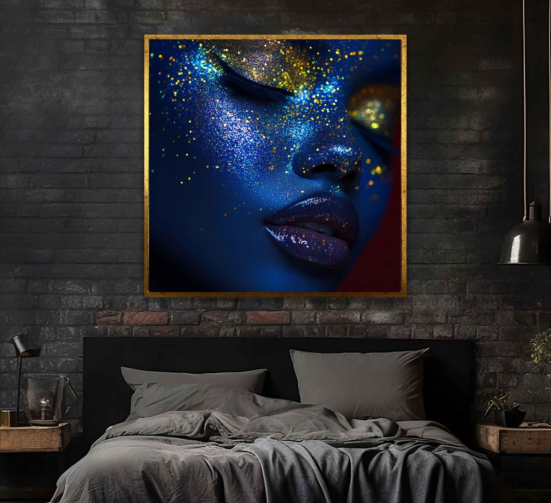 Blue Painted Woman Art, Blue Makeup Woman Canvas, Blue Woman Paininting ...