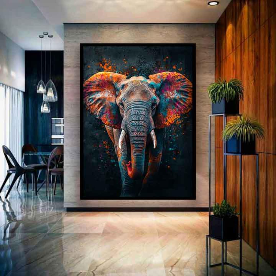 Colorful Elephant Art, Colorful Elephant Canvas, Colorful Elephant ...
