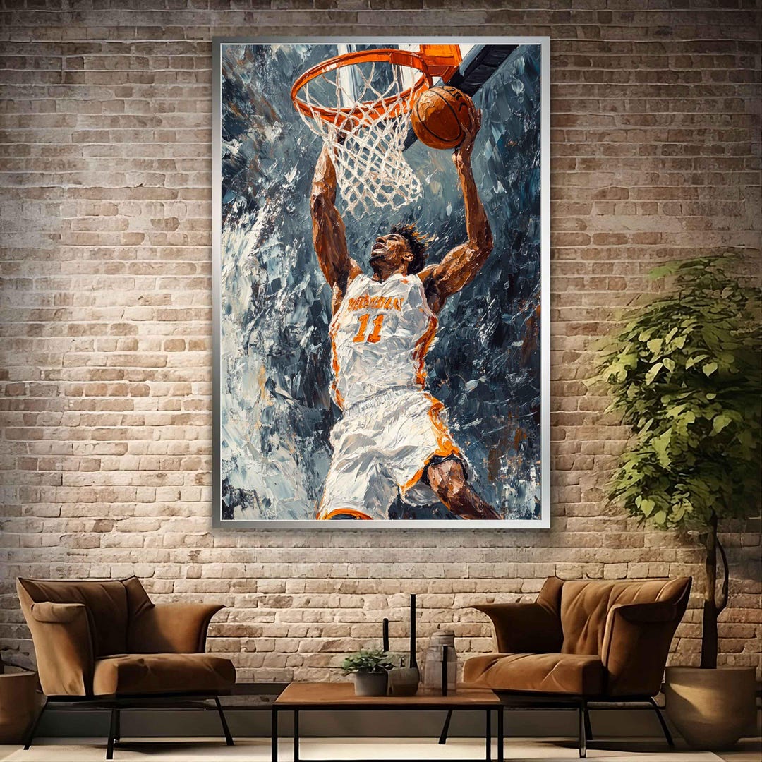 Basketball Player Dunking Oil Painting, Basketball Slam Dunk Art ...
