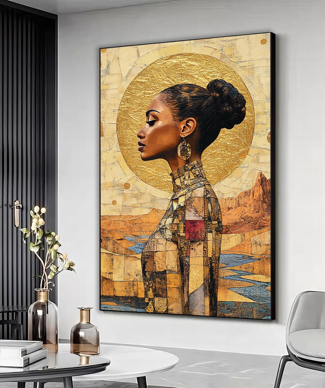 Gold Color Abstract Black Woman Canvas, African Art Print, Abstract ...