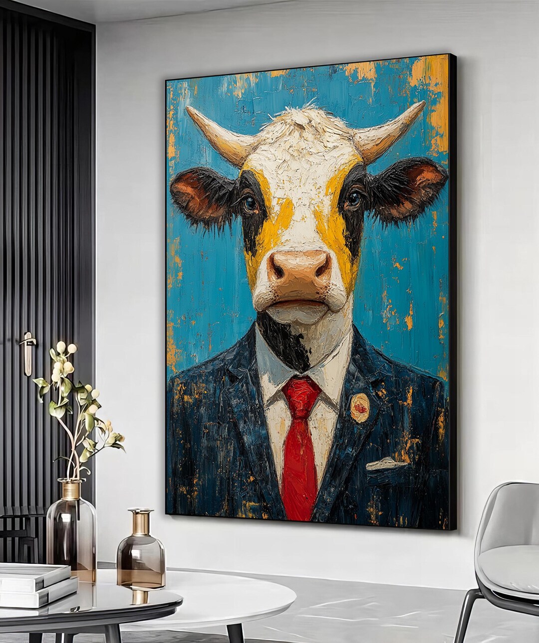 Cow Wearing a Suit Artwork, Cow in a Tuxedo Painting, Cow Canvas Print ...