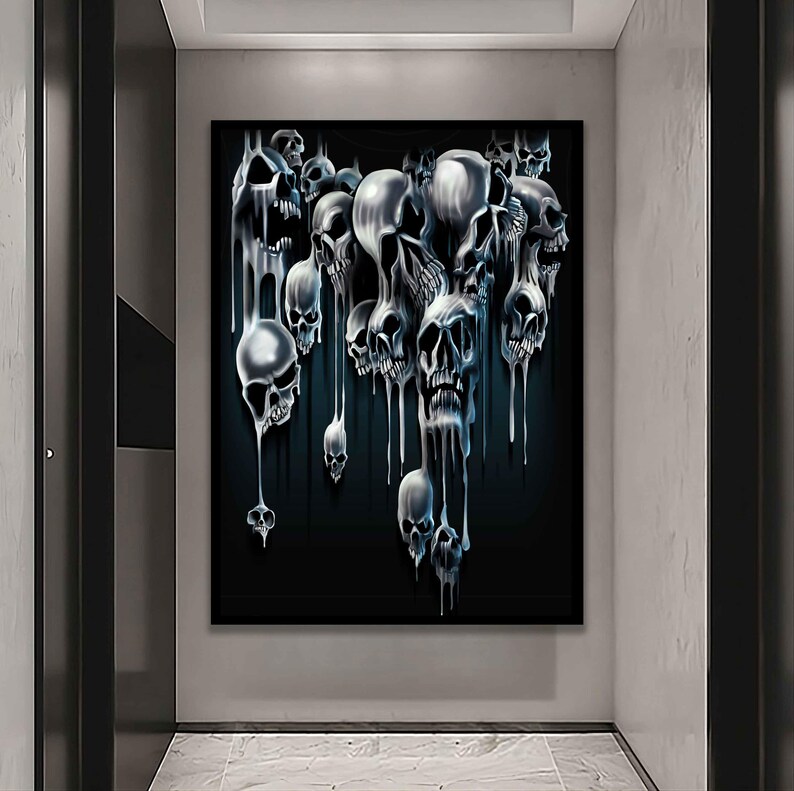 Skulls Art Print, Skulls Melting Canvas, Skulls Melting Painting, Skull ...