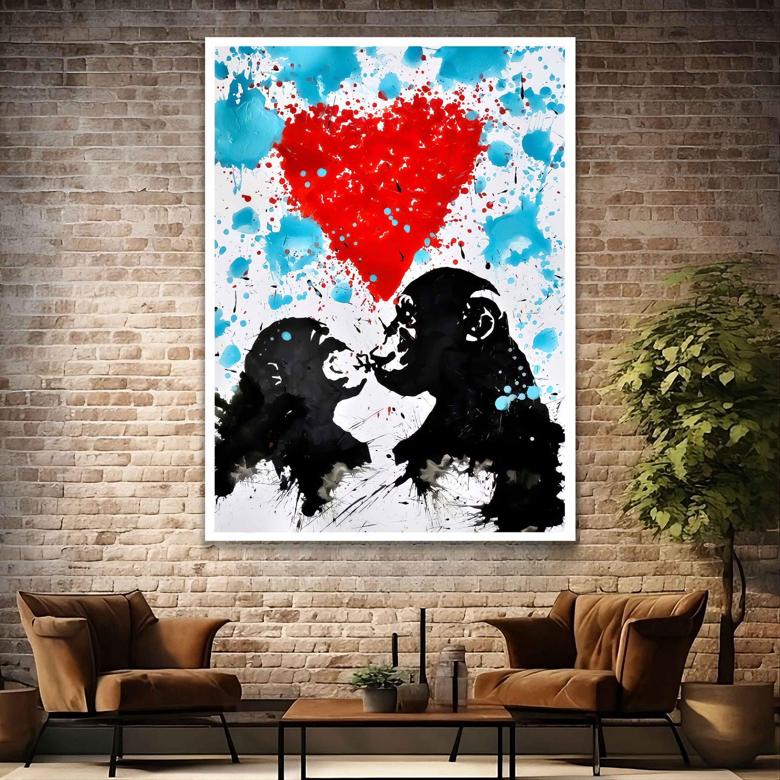 Banksy Monkeys Love Grafitti Canvas, Banksy Monkey Grafitti Painting ...