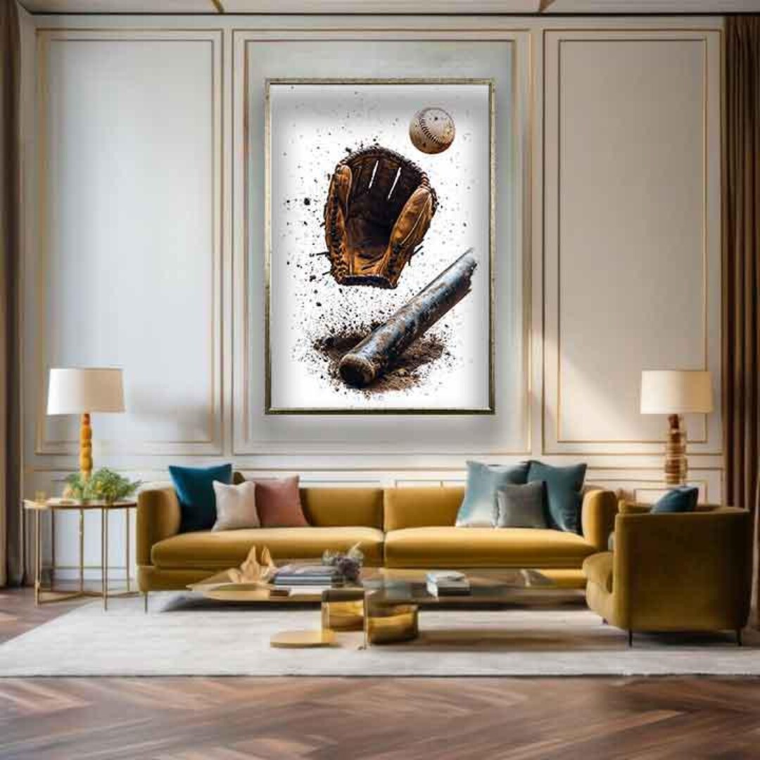 Baseball Bat Painting, Baseball Glove Canvas, Baseball Glove Art Print ...