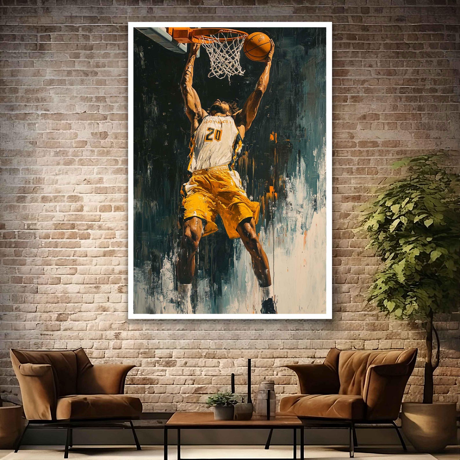 Basketball Player Dunking Oil Painting, Basketball Slam Dunk Art ...