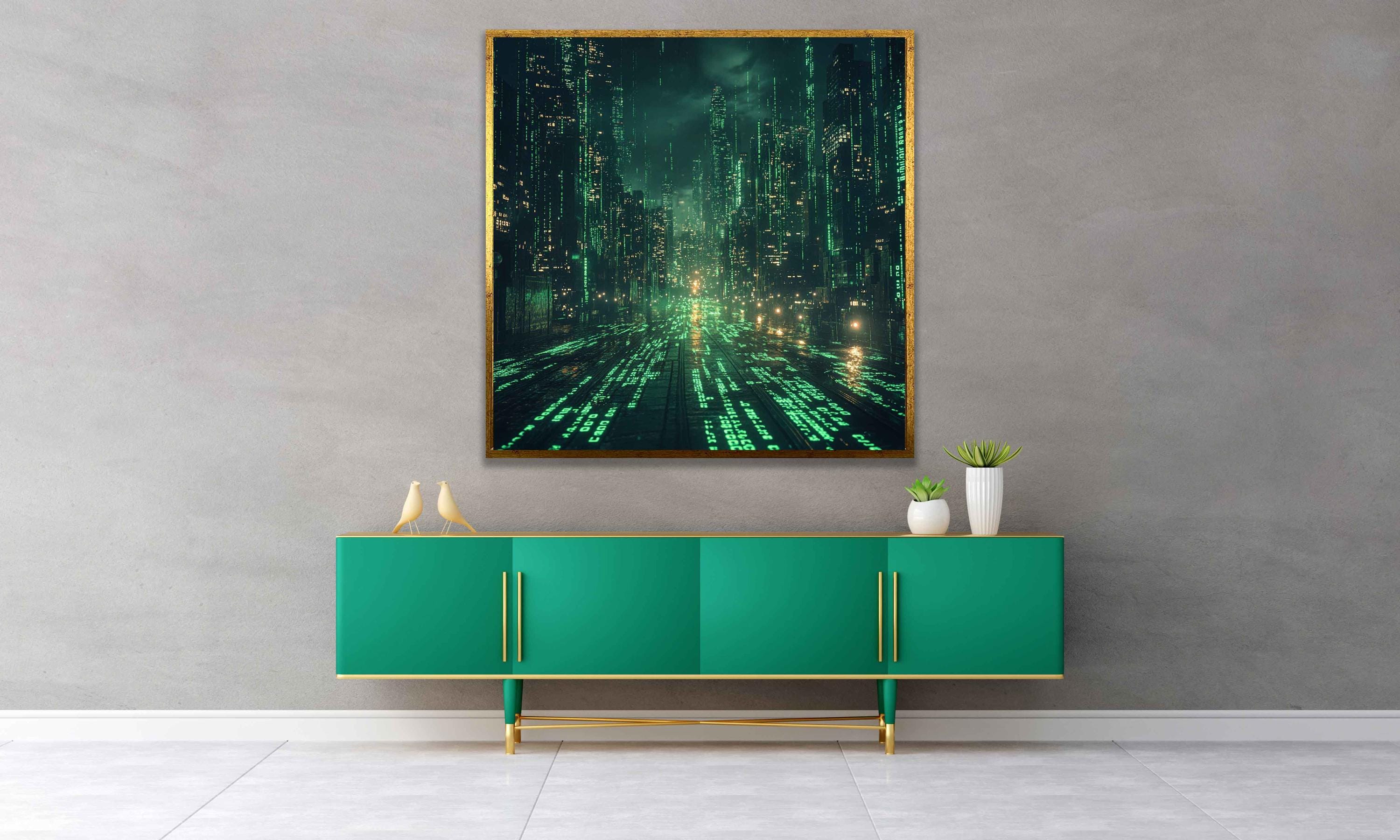 Matrix Binary Code Art Print, Matrix Inspired City Landscape Binary ...