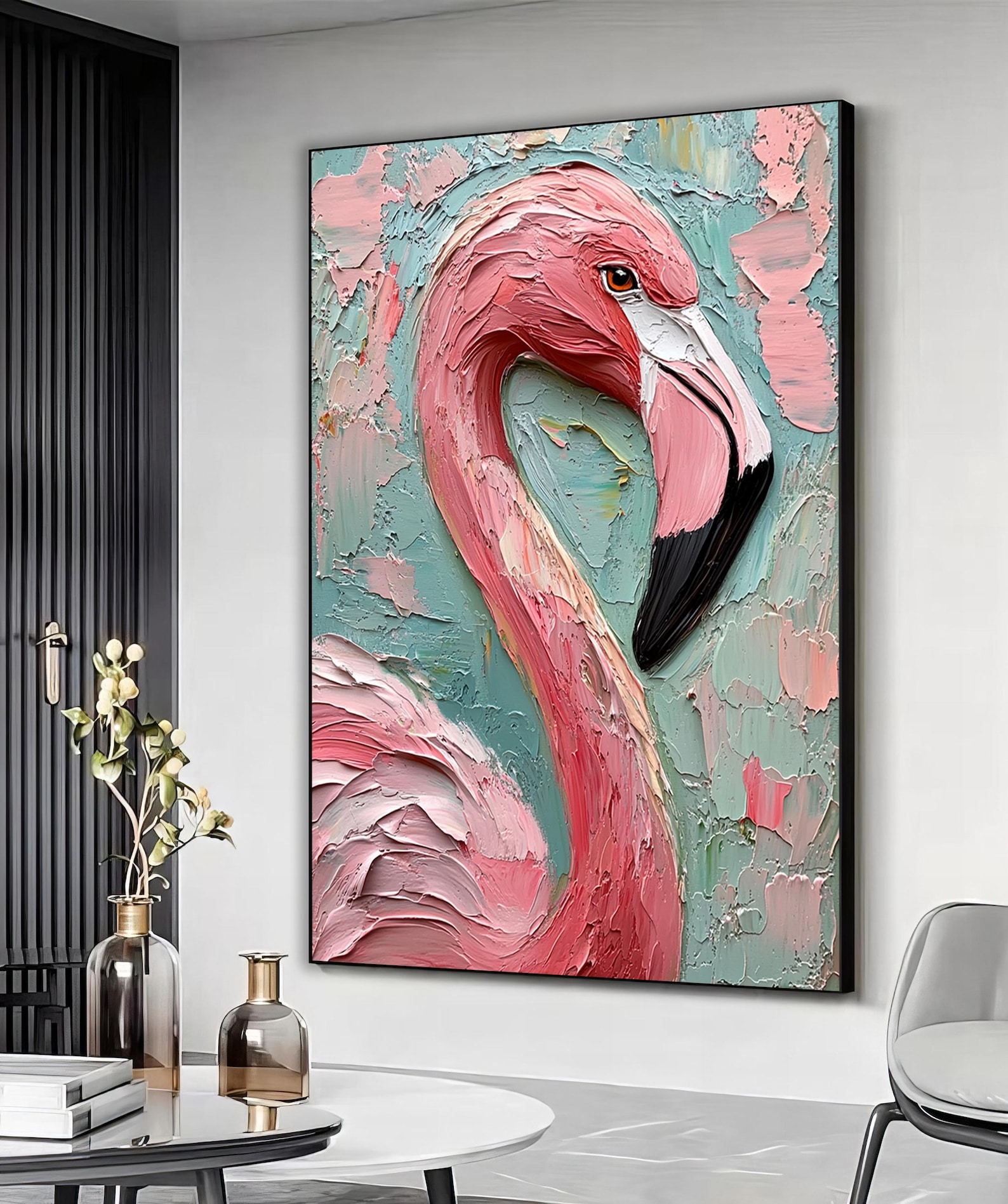 Flamingo in Oil Painting Style Art Canvas Print, Flamingo Poster ...