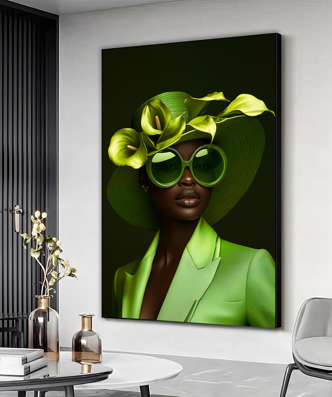 African Woman Green Fashion Art Print, African Woman Sunglasses Canvas ...