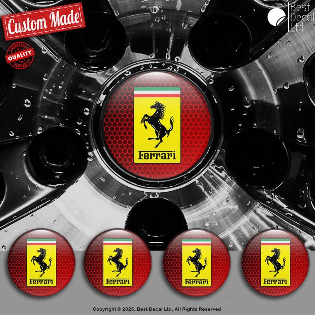 Set of 4 Ferrari Decals Center Wheel Cap Stickers Custom Handmade Rim ...