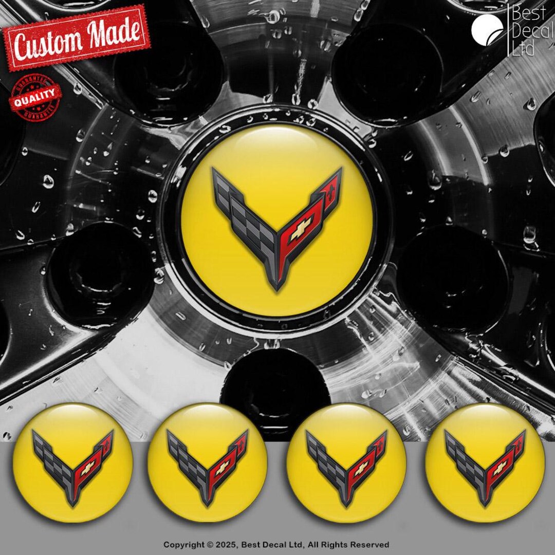 Set of 4 Corvette C8 Decals Center Wheel Cap Stickers Custom Handmade ...