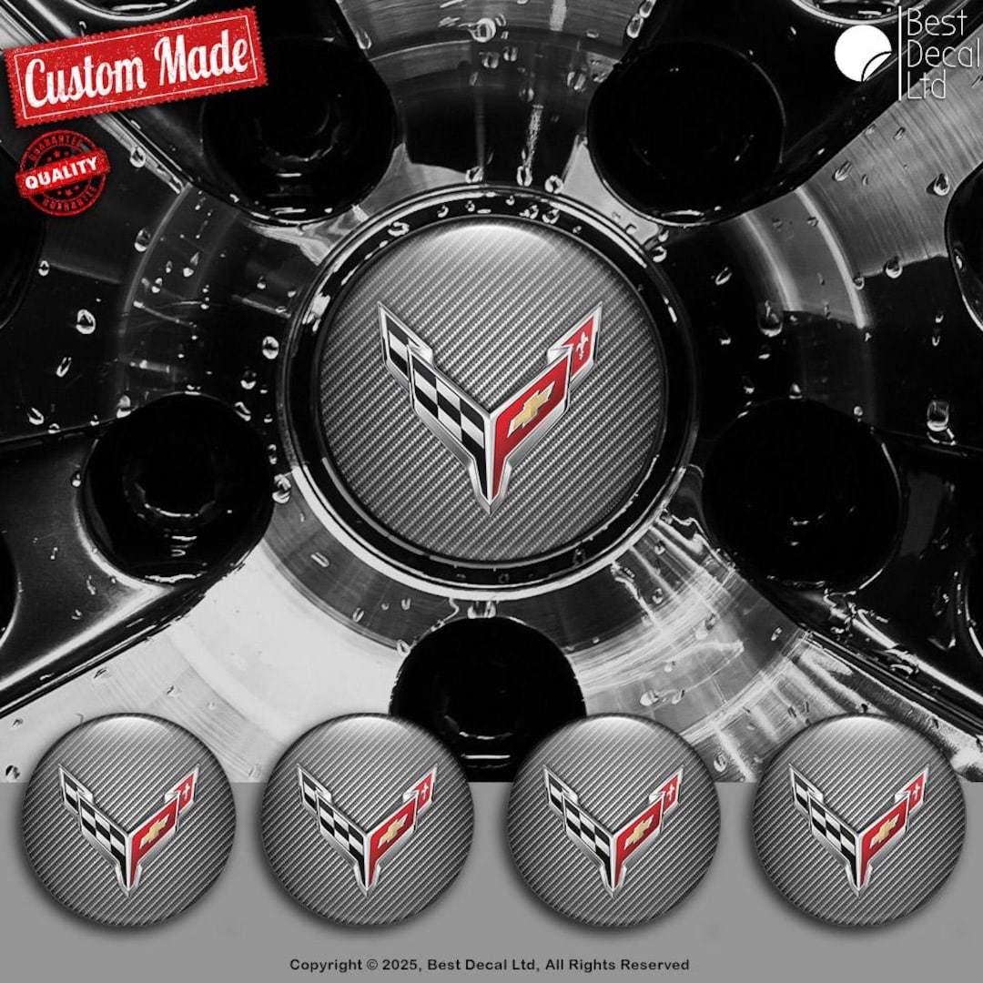 Set of 4 Corvette C8 Decals Center Wheel Cap Stickers Custom Handmade ...