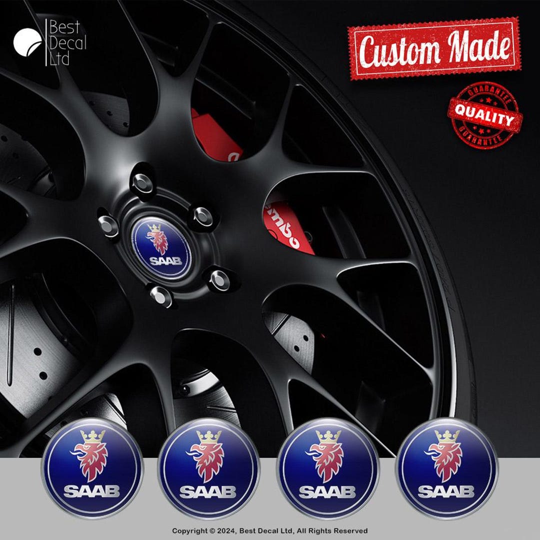 Set of 4 Saab Center Wheel Caps Stickers Custom Handmade Decals Rim ...