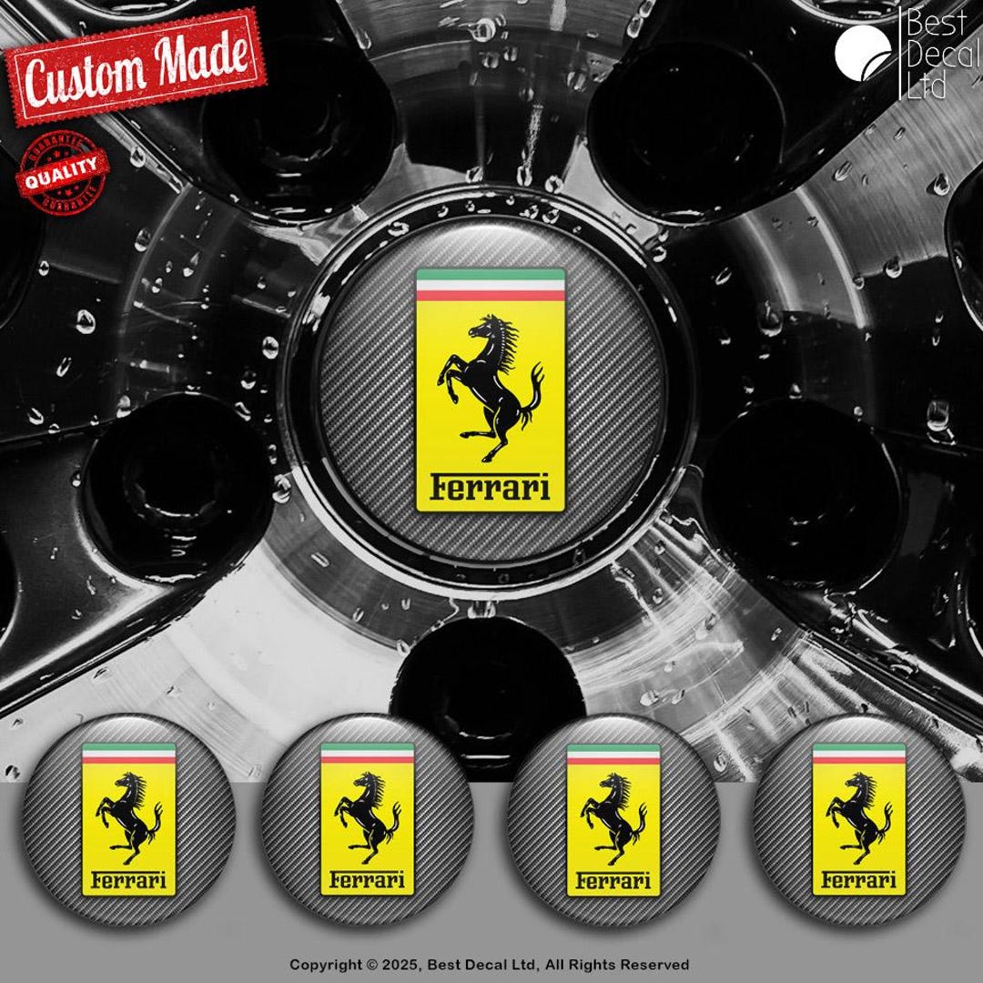Set of 4 Ferrari Decals Center Wheel Cap Stickers Custom Handmade Rim ...