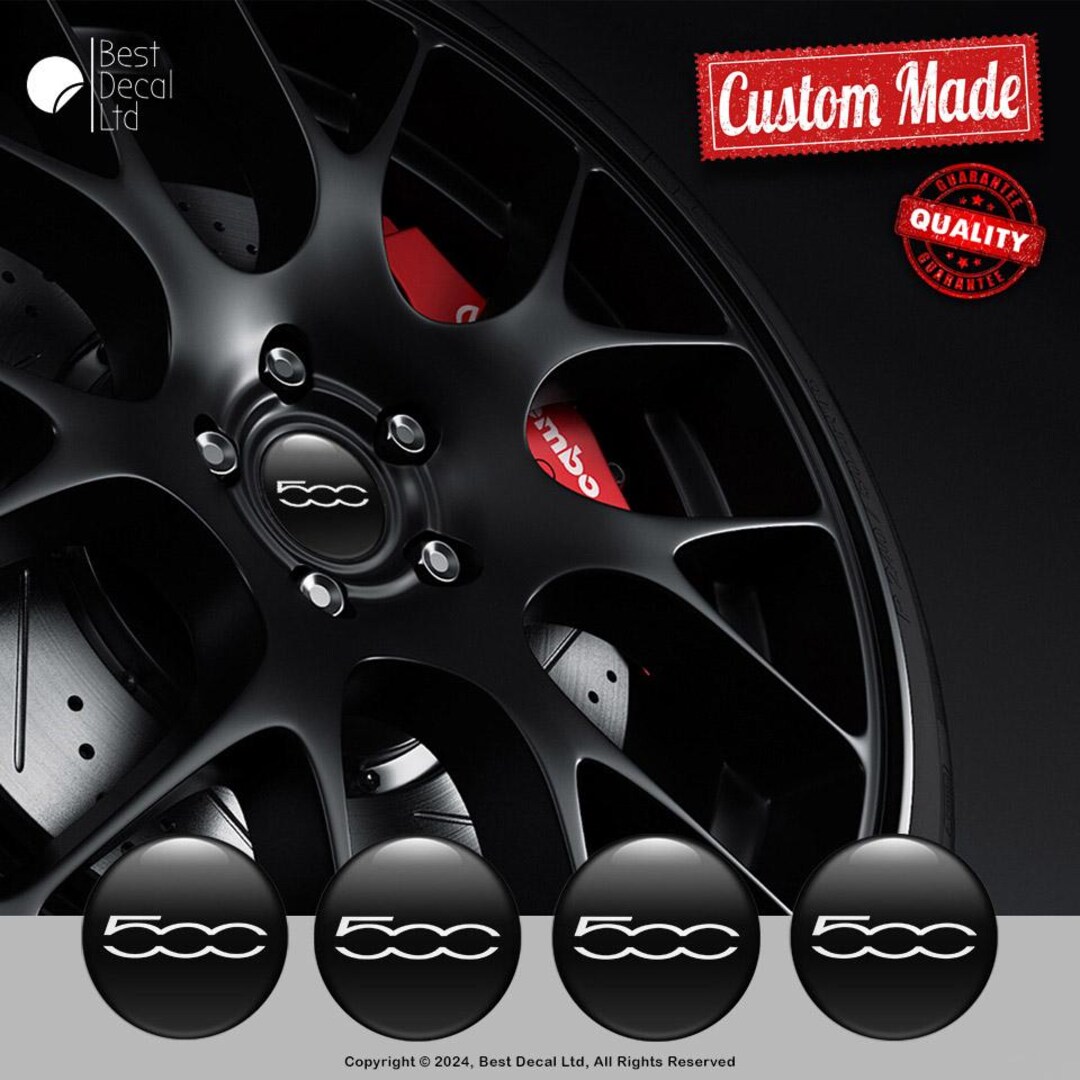 Set of 4 Fiat 500 Center Wheel Caps Stickers Custom Handmade Decals Rim ...