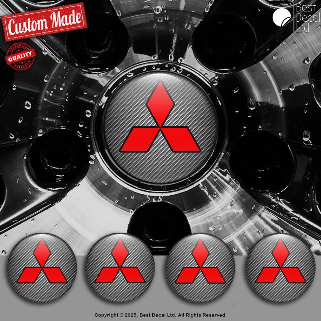 Set of 4 Mitsubishi Decals Center Wheel Cap Stickers Custom Handmade ...