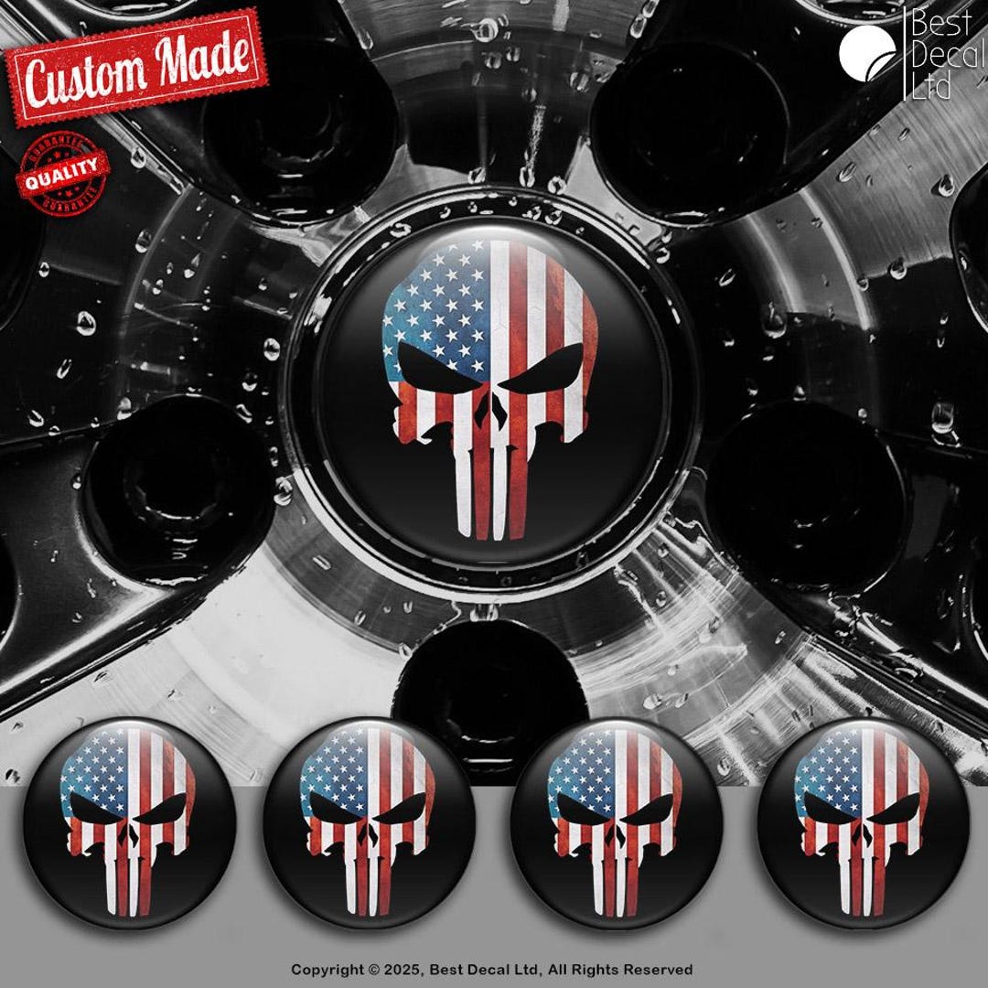 Set of 4 Skull Decals Center Wheel Cap Stickers Custom Handmade ...