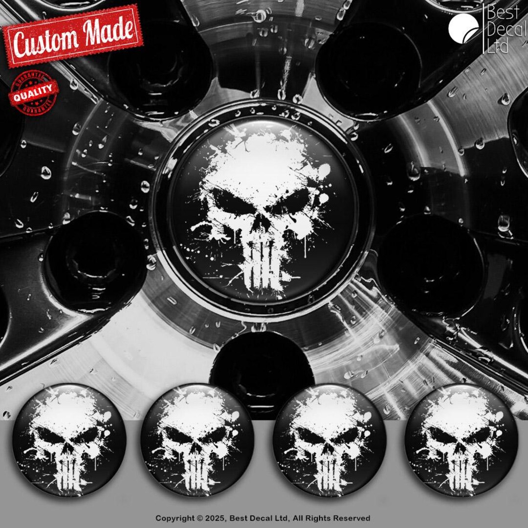 Set of 4 Skull Decals Center Wheel Cap Stickers Custom Handmade ...
