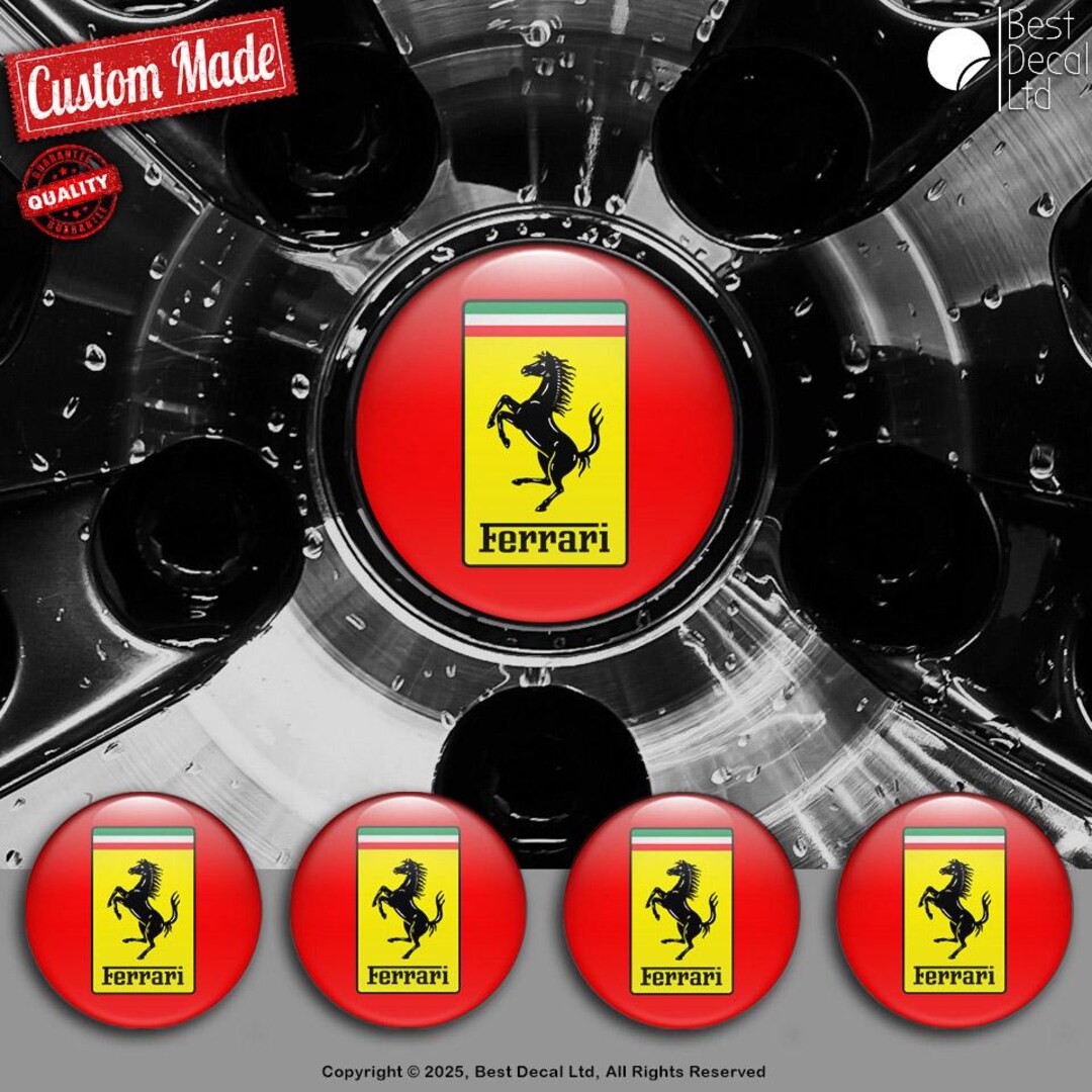Set of 4 Ferrari Decals Center Wheel Cap Stickers Custom Handmade Rim ...