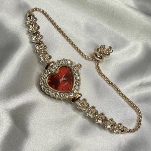 Women's Elegant Dainty Heart-shaped Rose Gold and Pink/red Crystal ...
