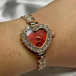 Women's Elegant Dainty Heart-shaped Rose Gold and Pink/red Crystal ...