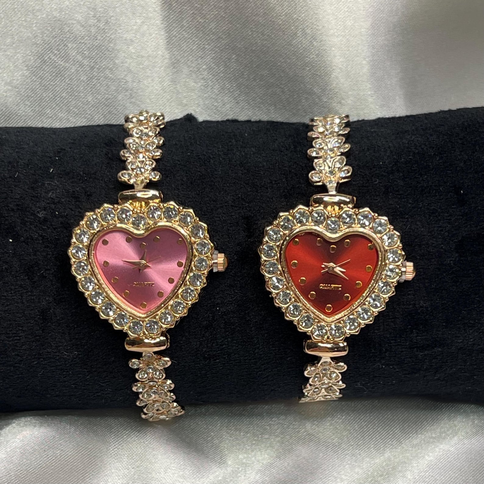 Women's Elegant Dainty Heart-shaped Rose Gold and Pink/red Crystal ...