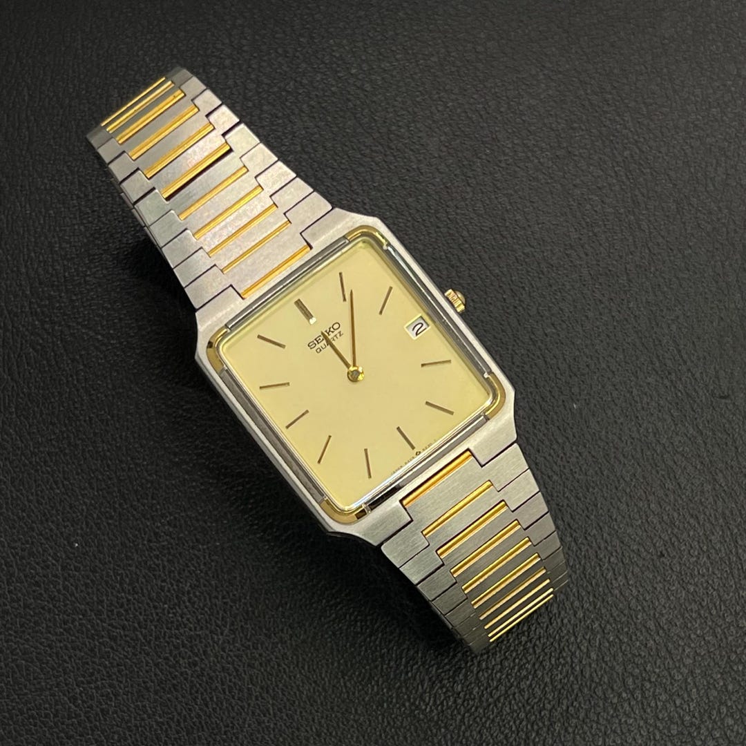 ULTRA RARE Vintage 1981 Seiko Lassale Tank Dress Watch (ref. 6429-5099)– Two-tone Gold & Silver ...