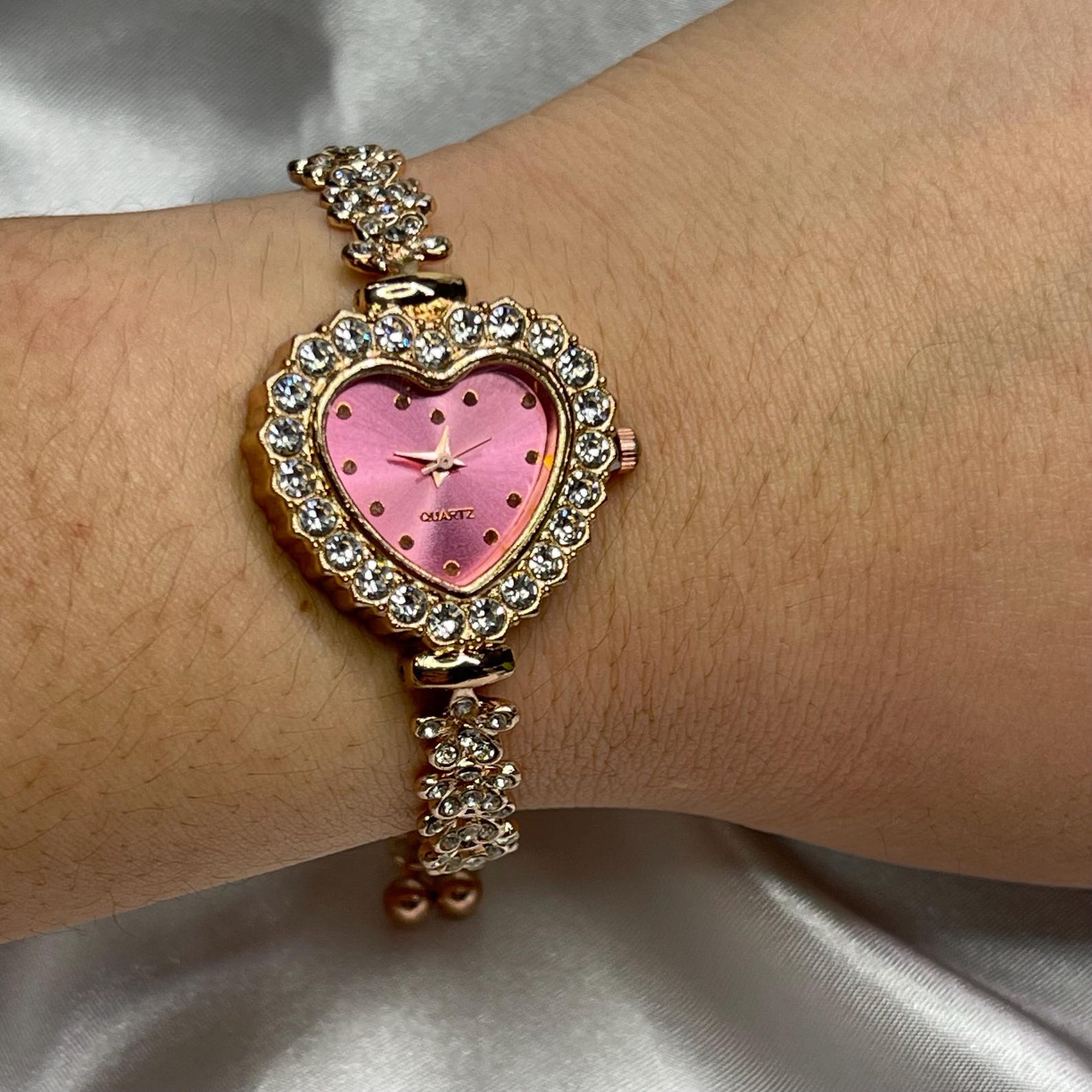 Women's Elegant Dainty Heart-shaped Rose Gold and Pink/red Crystal ...