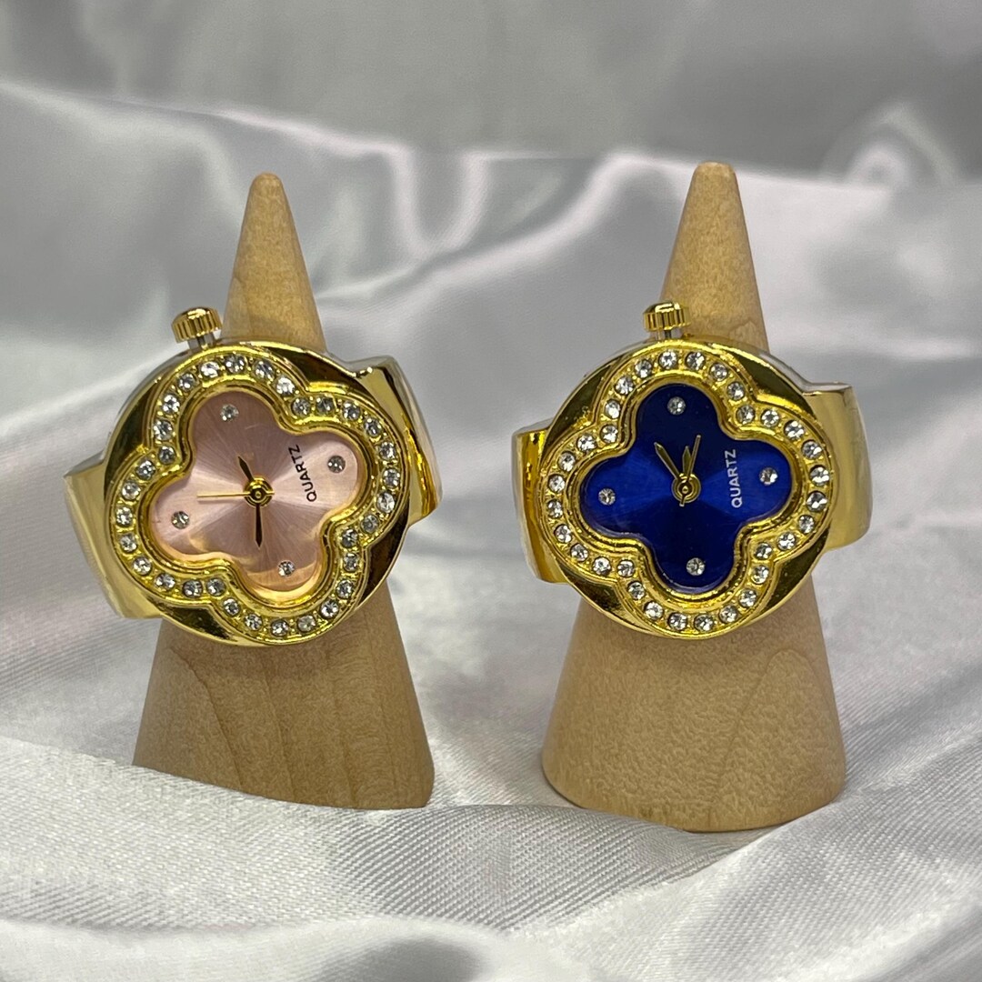 Women's Gold Dainty Clover Ring Watches – Pink & Blue - Etsy