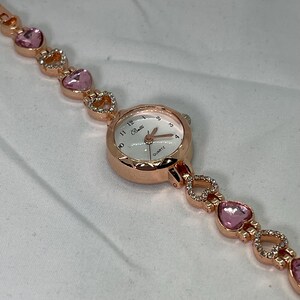 Elegant Dainty Heart-link Watch With Rose Gold and Pink Crystals - Etsy