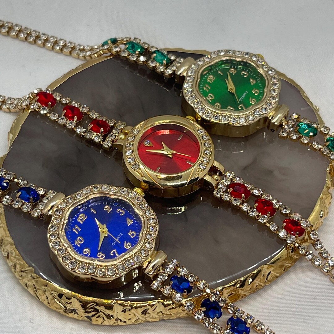 Dainty Gold Elegant Floral Bangle Watch With Crystal/rhinestone Accents ...