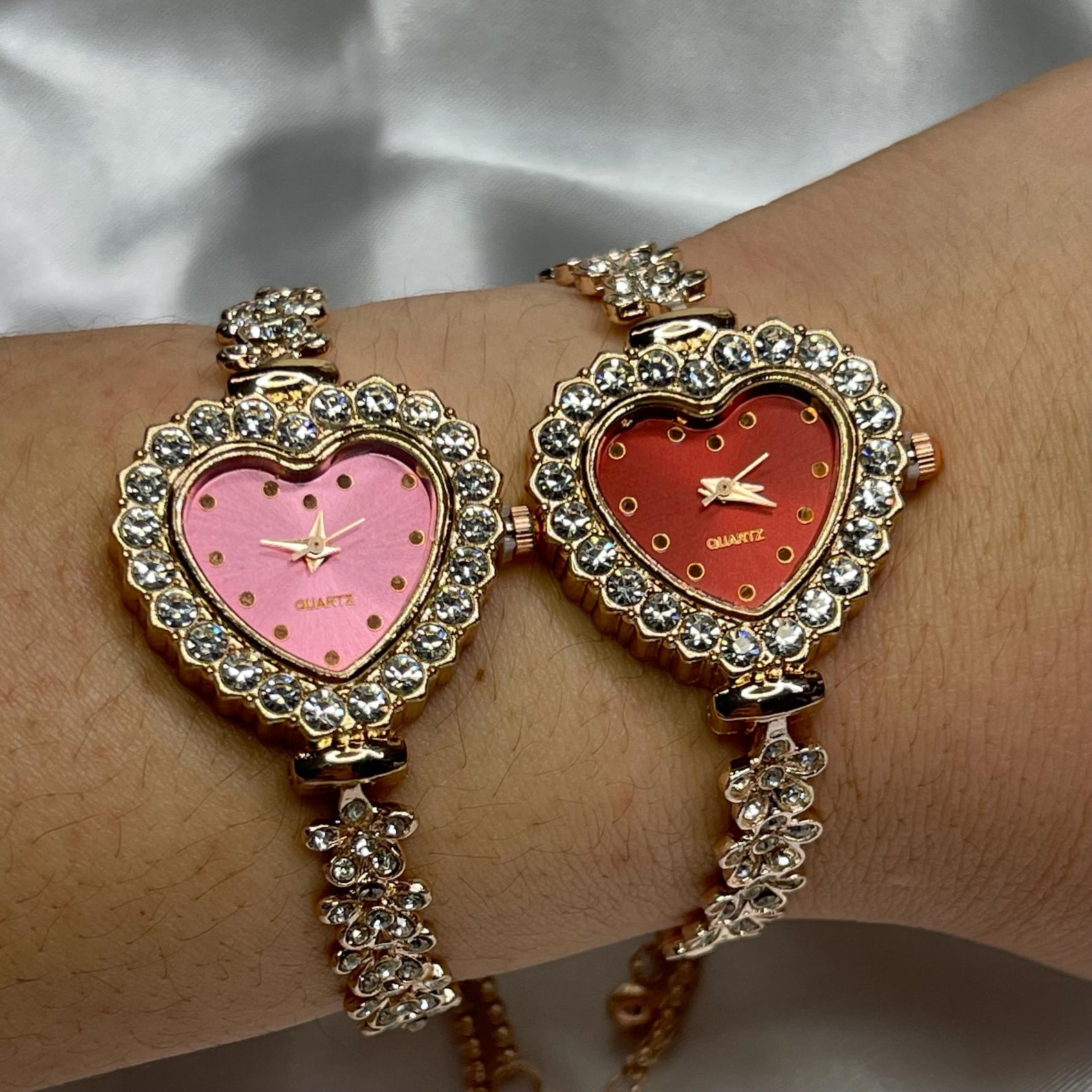 Women's Elegant Dainty Heart-shaped Rose Gold and Pink/red Crystal ...