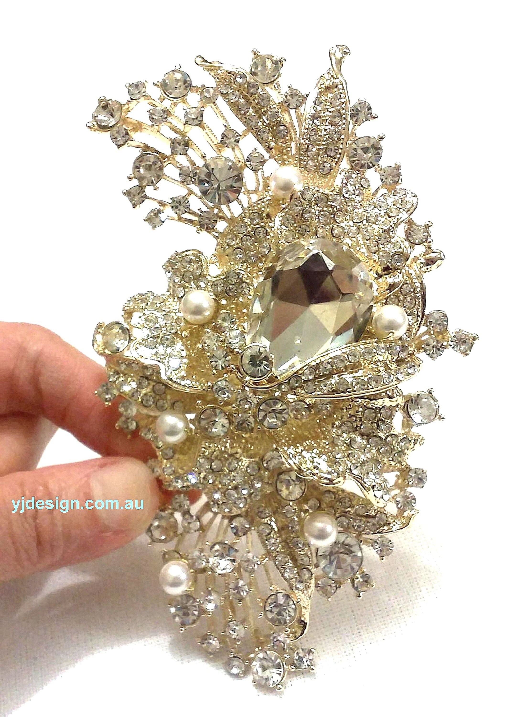 Crystal Bridal Brooch, Boho Vintage Wedding Broach, Leaves Broach ...
