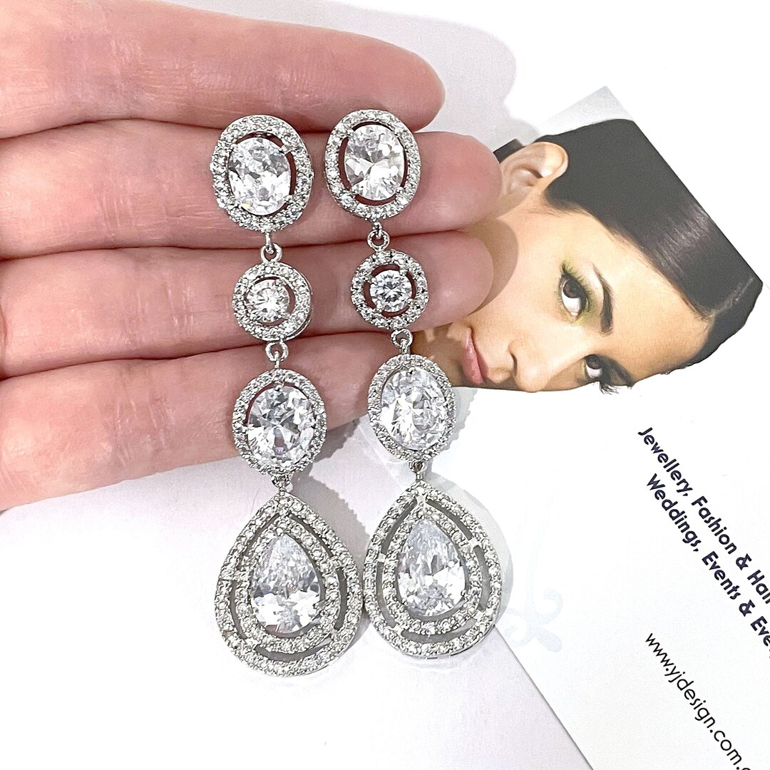 Regency Bridal Earrings, Glam Wedding Jewelry, Oval Posts Brilliant Cut ...