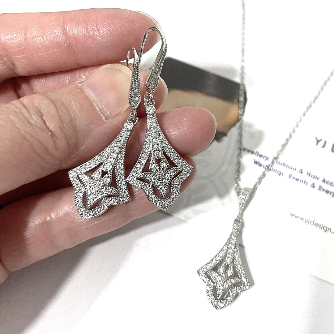 Art Deco Bridal Jewelry, Regency Earrings, Bridgerton Necklace, Vintage ...