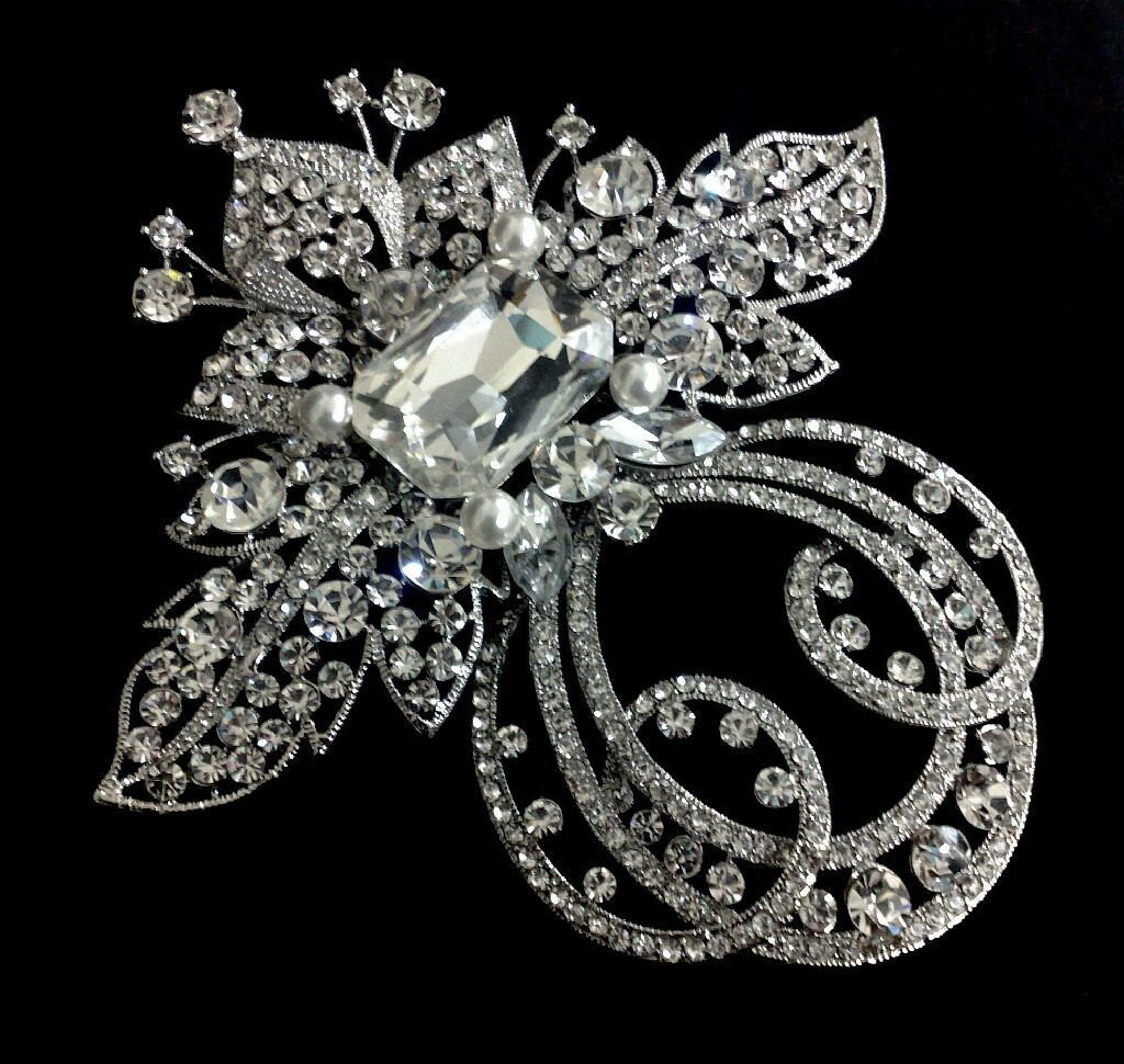 Boho Wedding Brooch Pin, Vintage Style Statement Glam Brooch, Crystal ...
