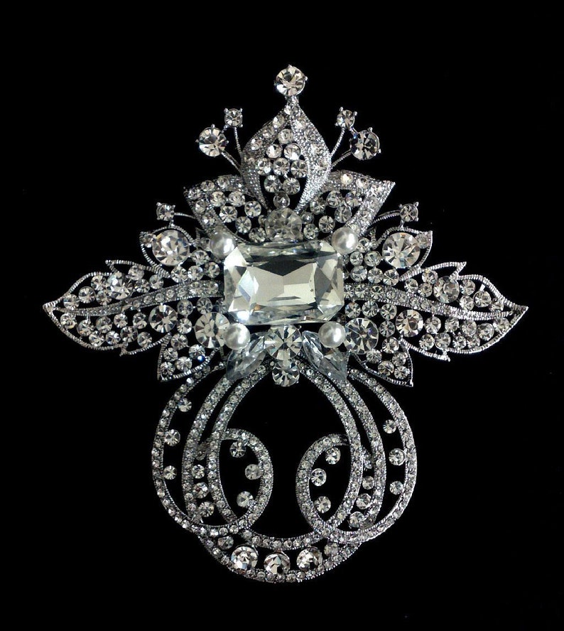 Boho Wedding Brooch Pin, Vintage Style Statement Glam Brooch, Crystal ...