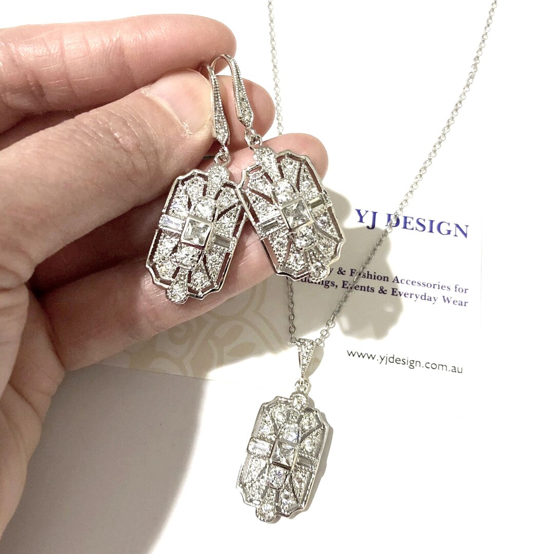 Regency Bridal Jewelry Set, Art Deco Earrings, Gatsby Royal Wedding ...